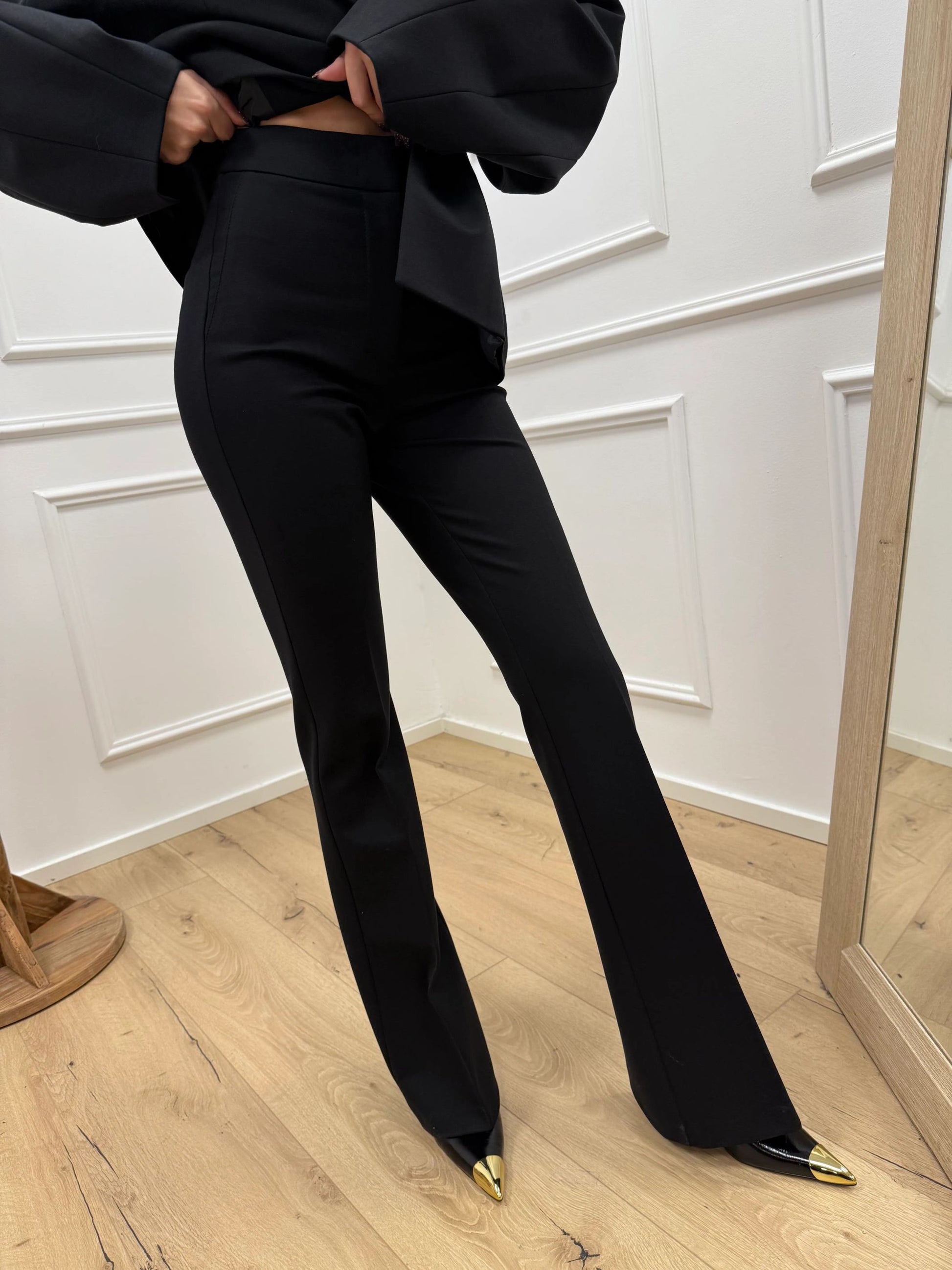 Pantaloni punto milano neri a zampa - Silence Limited – www.calibroshop.it